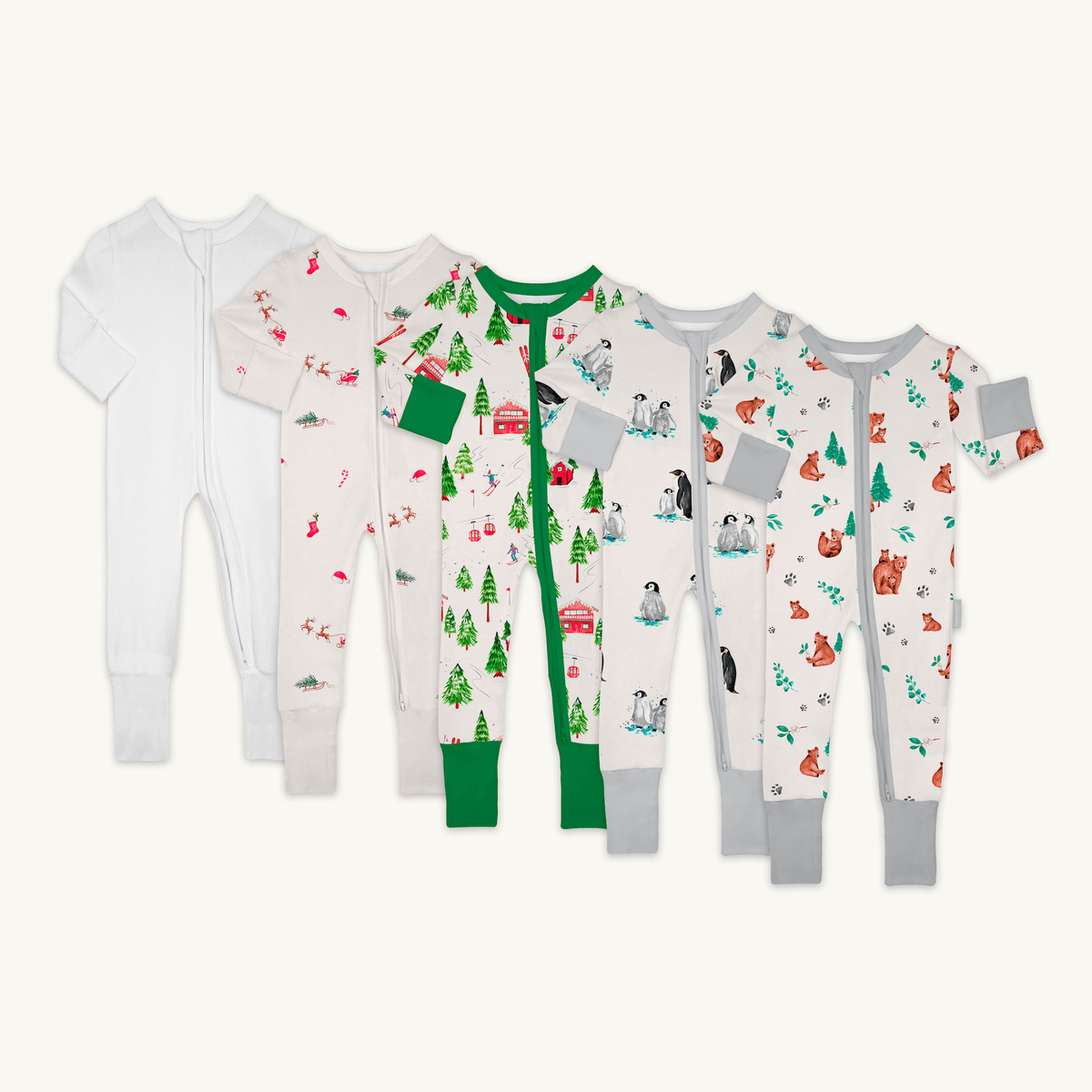 White Christmas Sleepsuit 5-Pack | Baby Sleepsuit Gift Bundle | GrowGrows